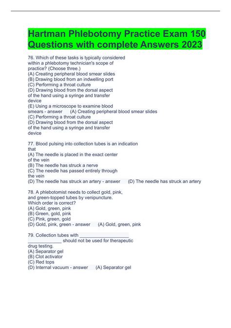 Solution Phlebotomy Nha Practice Test Questions With Off