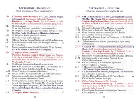 Calendar Ortodox Septembrie Patriarhia Ro