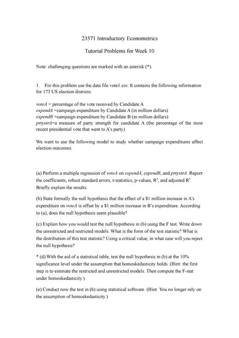 tutorial problems week 10 autumn 23 2 23571 introductory econometrics tutorial problems for