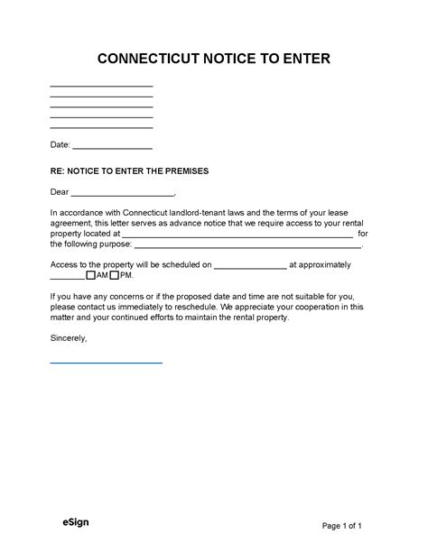Free Connecticut Landlord Notice To Enter Pdf Word