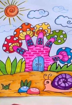 A Drawing Of A Mushroom House In The Grass
