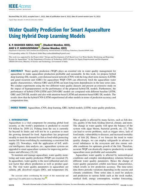 pdf water quality prediction for smart aquaculture using hybrid deep learning models