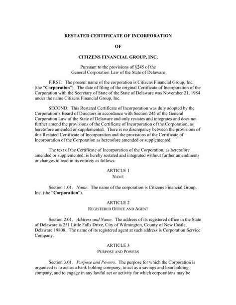 Pdf Restated Certificate Of Incorporation Of Citizens Dokumen Tips