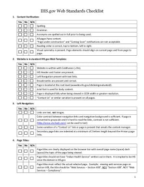 Fillable Online IHS Gov Web Standards Checklist IHS Gov Web Standards