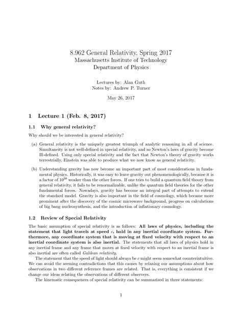 general relativity lecture notes lecture notes relativity theory docsity