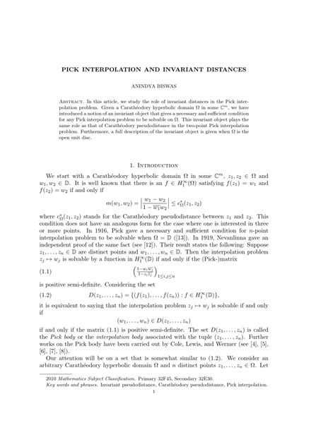 pdf pick interpolation and invariant distances