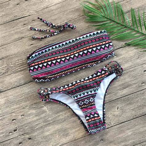Goosuny Bikini Set Schulterfrei Bandeau Bunte Drucken Badeanzug Bikinis