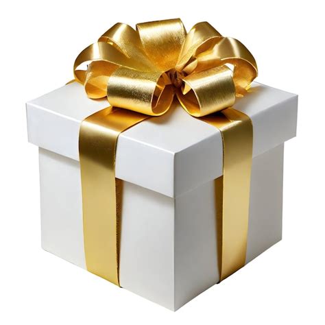 Premium PSD White Gift Box With Gold Ribbon