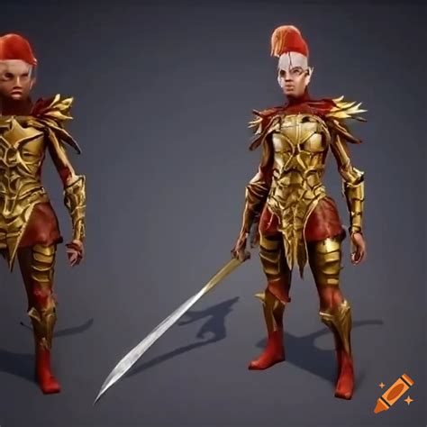 Image Of A Pale Skinned Elf Man With Red Ponytail And Golden Red Armor