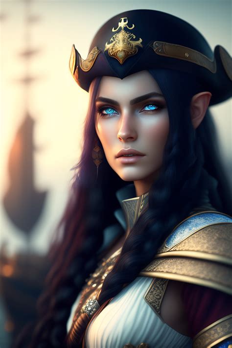 Lexica Deep Dark Fantasy Pirate Girl With Long Black Hair White