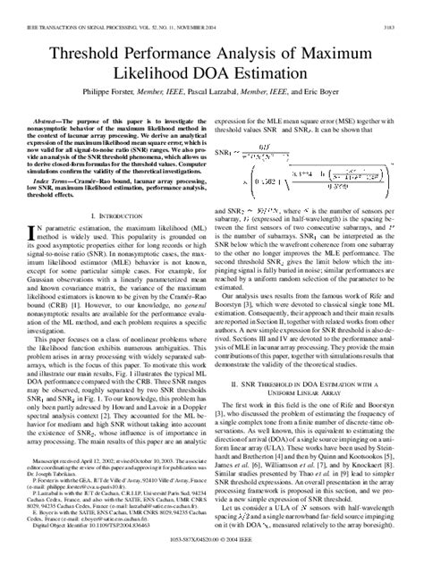 pdf threshold performance analysis of maximum likelihood doa estimation pascal larzabal