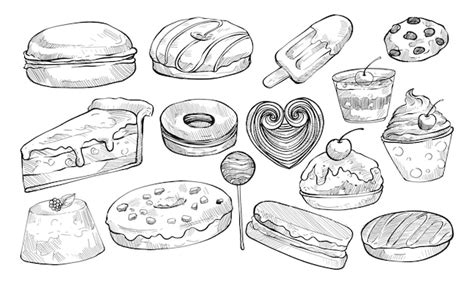 Colección de postres dibujados a mano Vector Premium