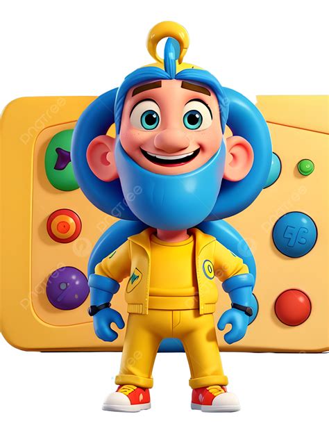 Um Personagem De Desenho Animado Está Ao Lado De Um Fundo Azul PNG
