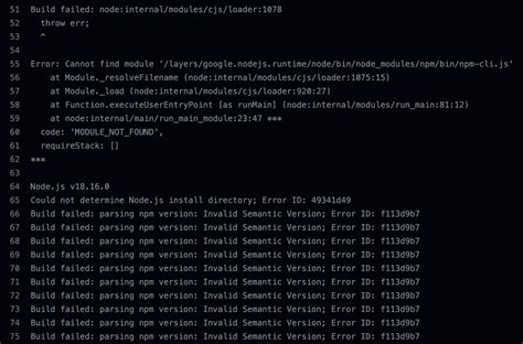 `build failed parsing npm version invalid semantic version error id f113d9b7` when trying to