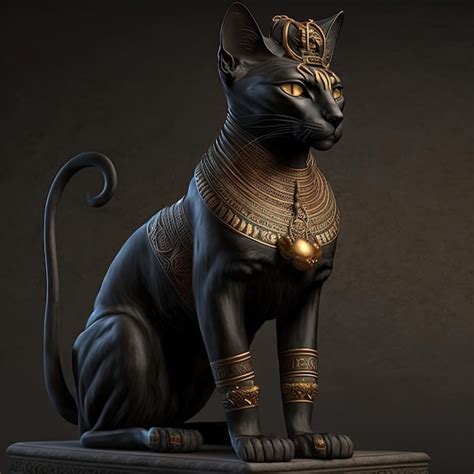 Gato Negro Estatua Dorada De La Antigua Diosa Egipcia Bastet Foto Premium