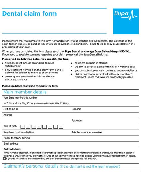 Blank Printable Ada Dental Claim Form