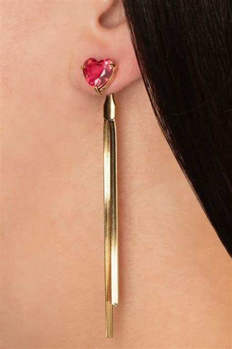 Day Eve By Go Dutch Label Stone Heart Waterfall Oorbellen In Fuchsia