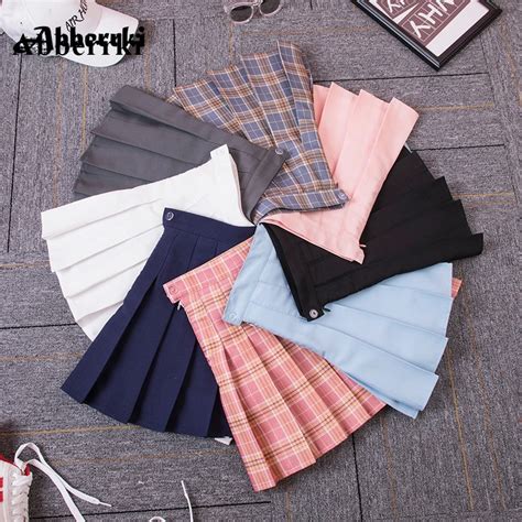 Korean Solid High Waist Pleated Skirt Women Harajuku Japanese School Girl Mini Skirt Summer