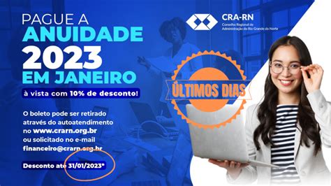 Últimos dias para pagar a anuidade 2023 desconto CRA RN