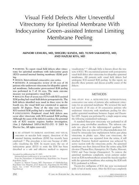 Pdf Visual Field Defects After Uneventful Vitrectomy For Epiretinal