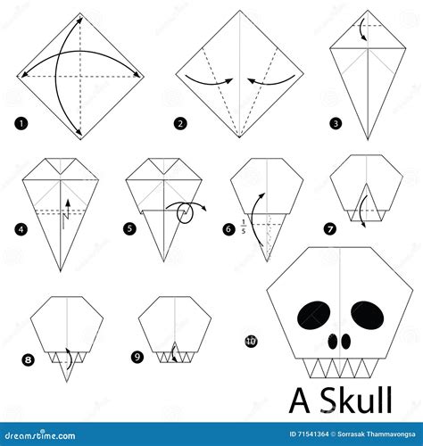 Instrucciones Paso a Paso Cómo Hacer Papiroflexia Un Cráneo Ilustración