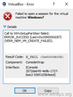 Fix Virtualbox Error Call To Whvsetuppartition Failed Error Success
