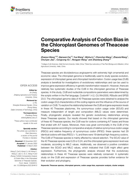 pdf comparative analysis of codon bias in the chloroplast genomes of theaceae species