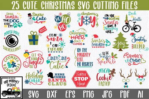 Cute Christmas SVG Bundle With 25 SVG Cut Files PNG DXF EPS