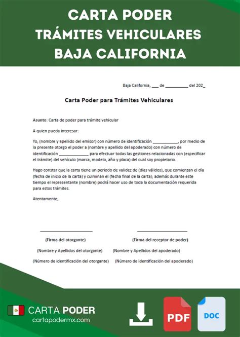 ᐅ Carta Poder para Trámites Vehiculares Baja California