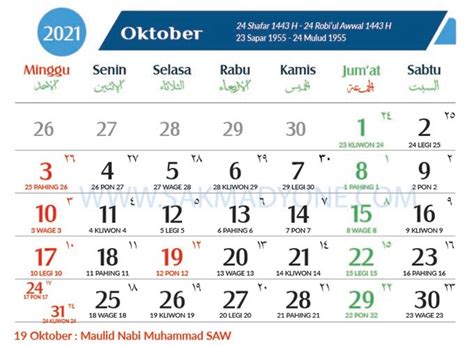 Kalender Jawa Bulan Oktober 2021 Lengkap Dengan Dino Pasaran Oktober