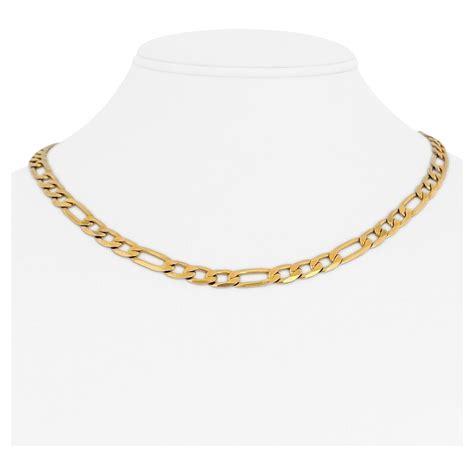 14 Karat Yellow Gold Solid Figaro Link Chain Necklace Italy For Sale At