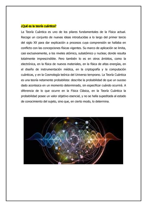 Resumen de la teoria cuantica Qué es la teoría cuánt ica La Teoría
