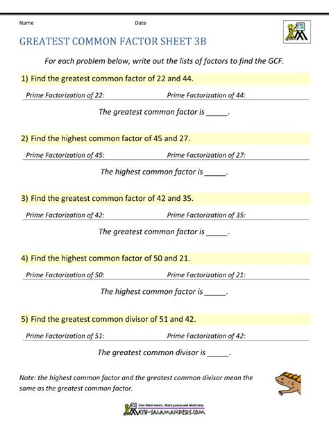 Gcf And Lcm Worksheet Grade 4 Greatest Common Factor Least Common