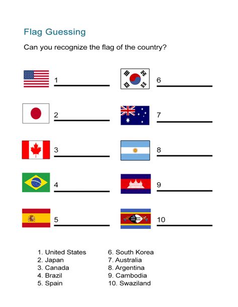 Flag Worksheet Can You Identify The Country Flag ALL ESL