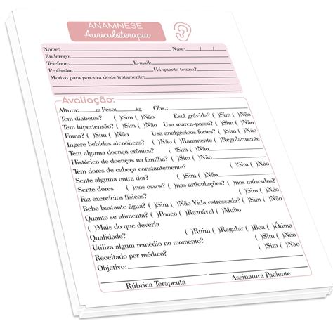 Ficha De Anamnese Auriculoterapia Bloco Folhas Shopee Brasil