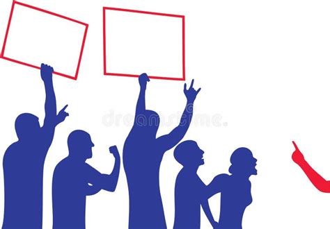 Line Art Illustration Of Crowd Protest With Blank Signs And Banners
