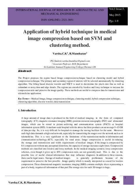 pdf application of hybrid technique in medical image compression based on svm and clustering