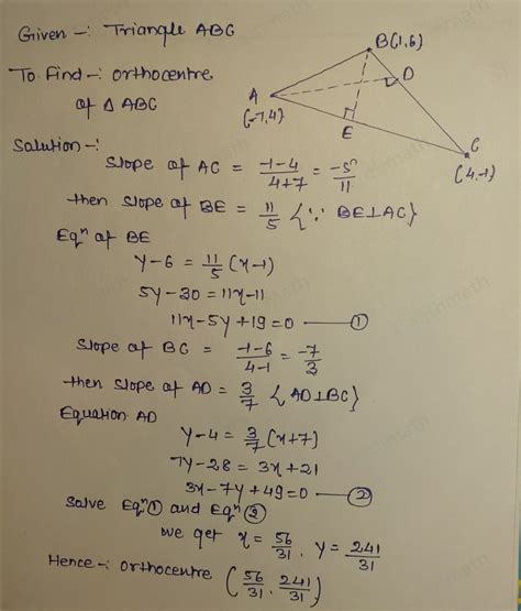 solved algebraically find the orthocenter of triangle abc below use slopes to accurately graph