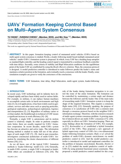 pdf uavs formation keeping control based on multi agent system consensus