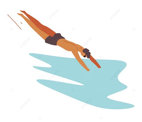 Water Sea Pool Vector Art PNG Male Character Jumping In Sea Water Or