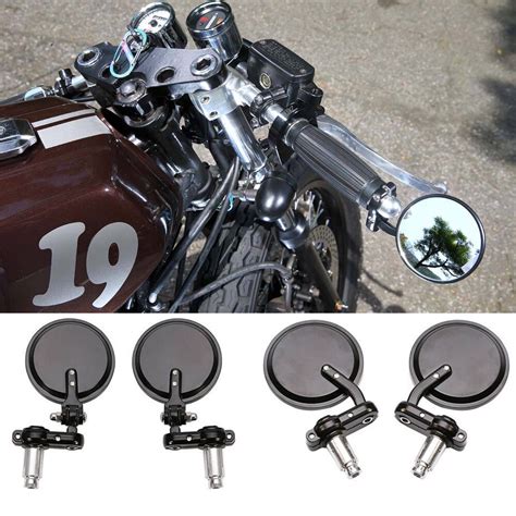 Universal MOTORCYCLE BLACK 3 ROUND 7 8 HANDLE BAR END MIRRORS CAFE