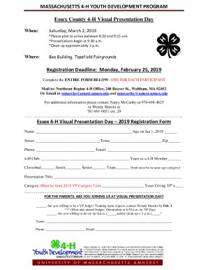 Fillable Online Ag Umass Essex 4 H Visual Presentation Day 2019