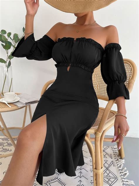 Off Shoulder Flounce Sleeve Tie Backless Dress Vestido Costas