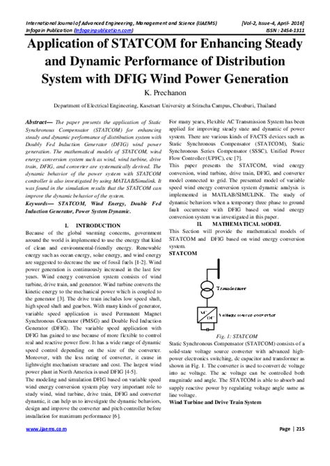 pdf application of statcom for enhancing steady and dynamic performance of distribution system
