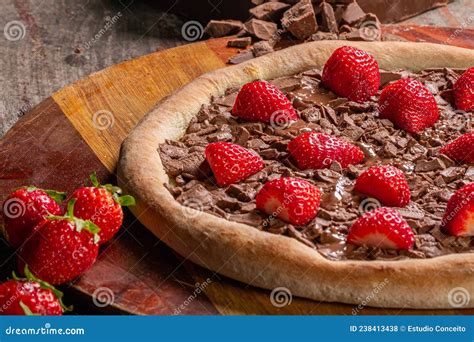 Brazilian Sweet Pizza With Chocolate And Strawberry Stock Photo Image