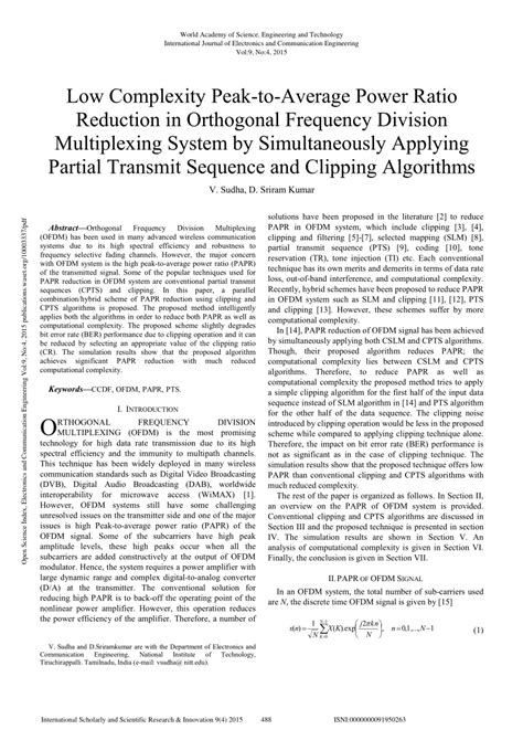 pdf low complexity peak to average power ratio reduction in orthogonal frequency division