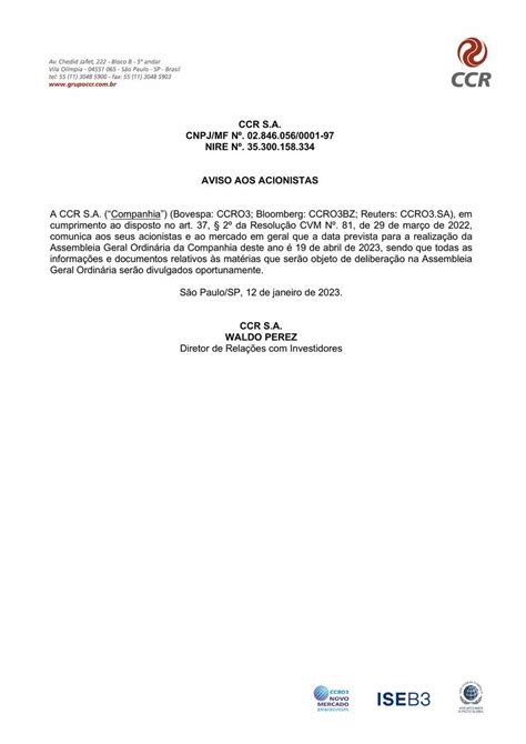 Aviso Aos Acionistas On Twitter CCR S A