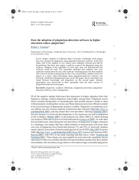 pdf does the adoption of plagiarism detection software in higher education reduce plagiarism