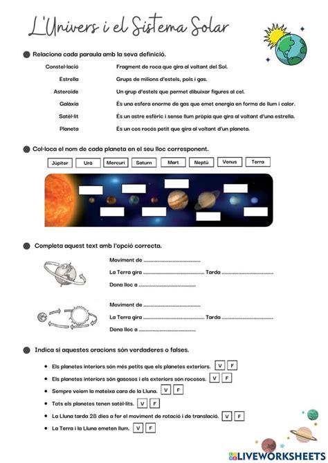 L Univers I El Sistema Solar Worksheet Sistema Solar Workbook Teachers