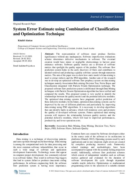 pdf system error estimate using combination of classification and optimization technique